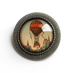 red hot air balloon steampunk clock bar brooch