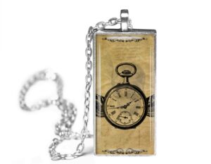 steampunk halloween rectangle pendant- flying watch