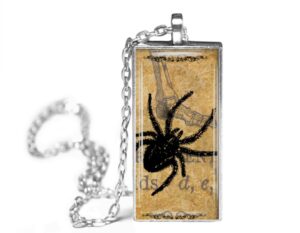 steampunk halloween rectangle pendant- spider