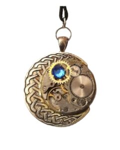 half-moon design timepiece geared steampunk necklace jewelry