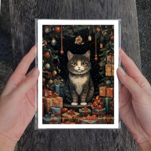 Decoupage Paper Pack (35 Sheets 6"x8") Cute Christmas Cats in Wintery Forest Villages FLONZ Vintage Illustration Pictures Cards for Decoupage, Craft and Scrapbooking