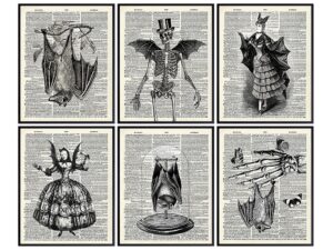 goth room decor - bat wall decor - skeleton decor - steampunk decor - gothic home decor wall art - bat wall art - gothic gifts - medieval decor - creepy scary poster set - halloween decorations