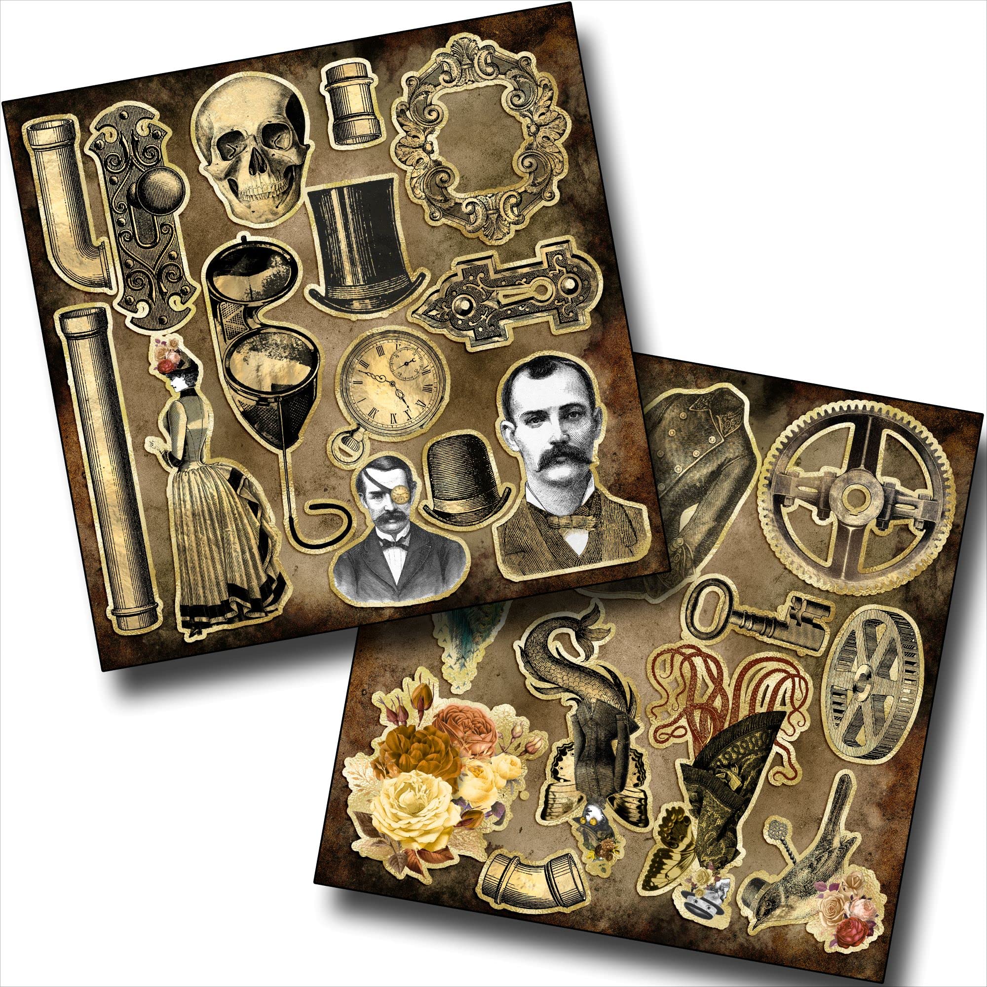 EZscrapbooks Gold Steampunk - EZ Clip Art Sheet - 6841