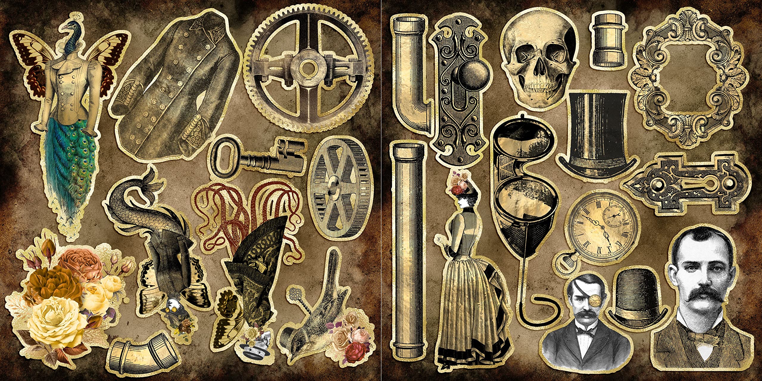 EZscrapbooks Gold Steampunk - EZ Clip Art Sheet - 6841