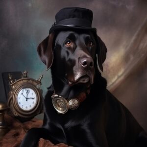 Steampunk Black Labrador, Art Print, Wall Hanging, Animal Poster Picture, Fantasy Anthropomorphic, Curious Arts Gift (8 x 10)