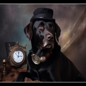 Steampunk Black Labrador, Art Print, Wall Hanging, Animal Poster Picture, Fantasy Anthropomorphic, Curious Arts Gift (8 x 10)