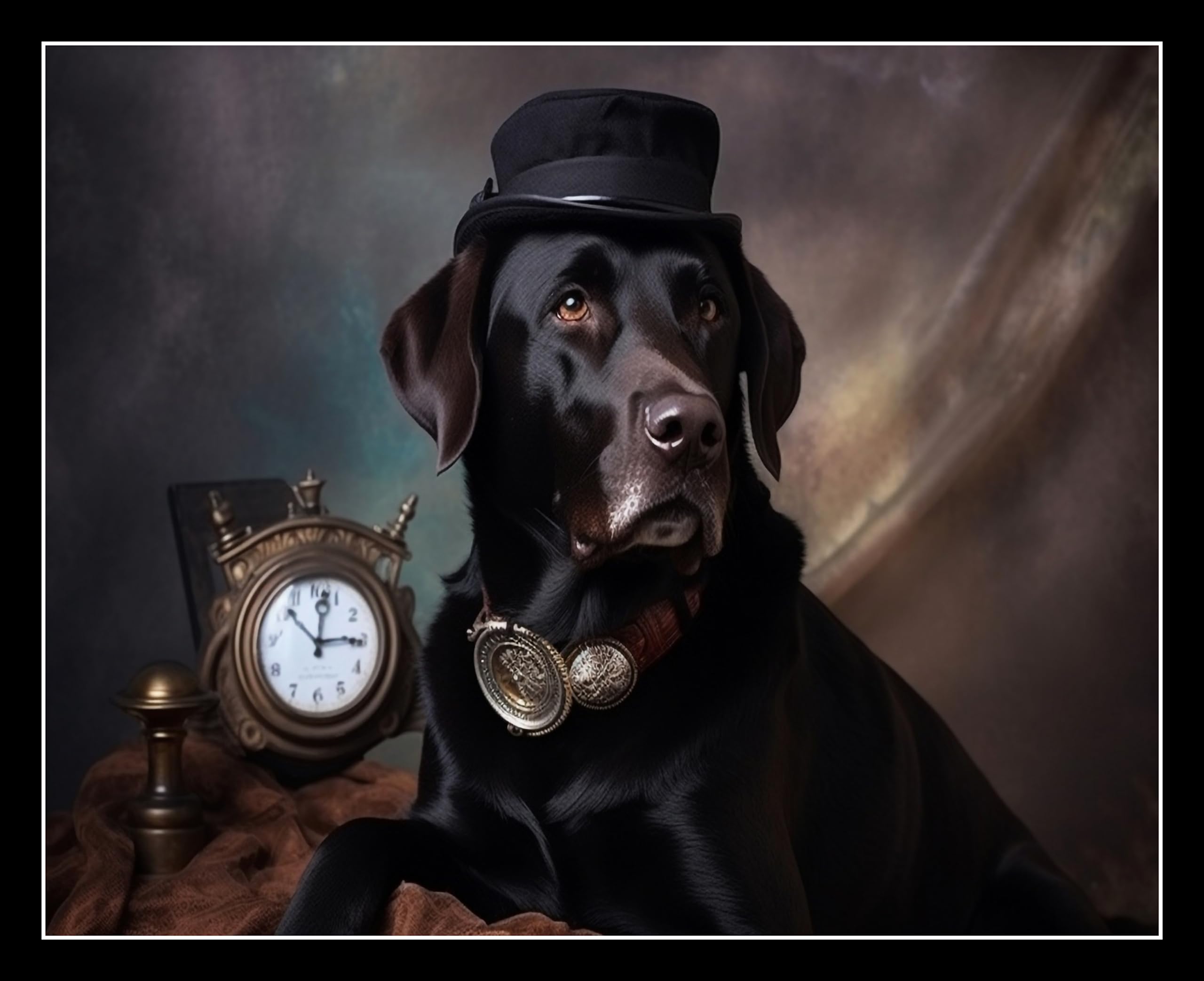 Steampunk Black Labrador, Art Print, Wall Hanging, Animal Poster Picture, Fantasy Anthropomorphic, Curious Arts Gift (8 x 10)