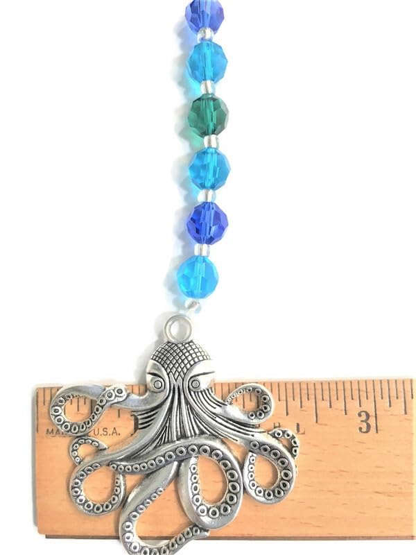 OCTOPUS CAR CHARM, Octopus Suncatcher, 7" Handmade, Gift Wrapped, Octopus Decor, Kraken, Japanese Sea Monster, Steampunk, Mirror Ornament, Window Decoration, Octopus Gift