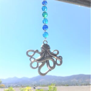 OCTOPUS CAR CHARM, Octopus Suncatcher, 7" Handmade, Gift Wrapped, Octopus Decor, Kraken, Japanese Sea Monster, Steampunk, Mirror Ornament, Window Decoration, Octopus Gift