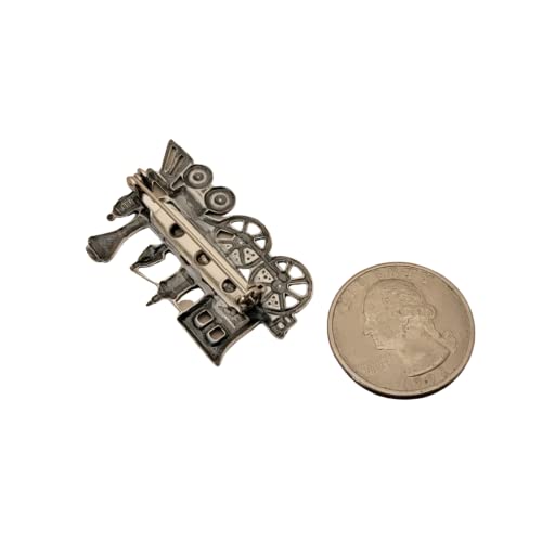 Handmade Oxidized Silver Steampunk Train Brooch Pin