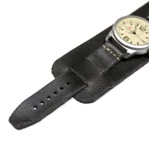 Cuff watch band - leather watch cuff strap black - aviator steampunk bands Handmade 18mm 20mm 22mm 24mm (22mm)