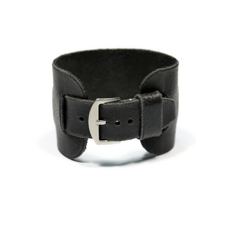 Cuff watch band - leather watch cuff strap black - aviator steampunk bands Handmade 18mm 20mm 22mm 24mm (22mm)