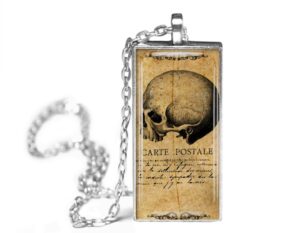 steampunk halloween rectangle pendant- skull