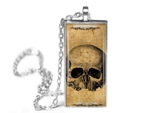 steampunk halloween rectangle pendant- skull