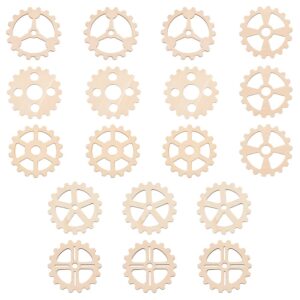 olycraft 18pcs 6 style wooden gear wheel 3.9inch unfinished wood pieces crafts mini wood pendants gear slices charms steampunk wood gear pieces embellishments for diy crafts art decoration