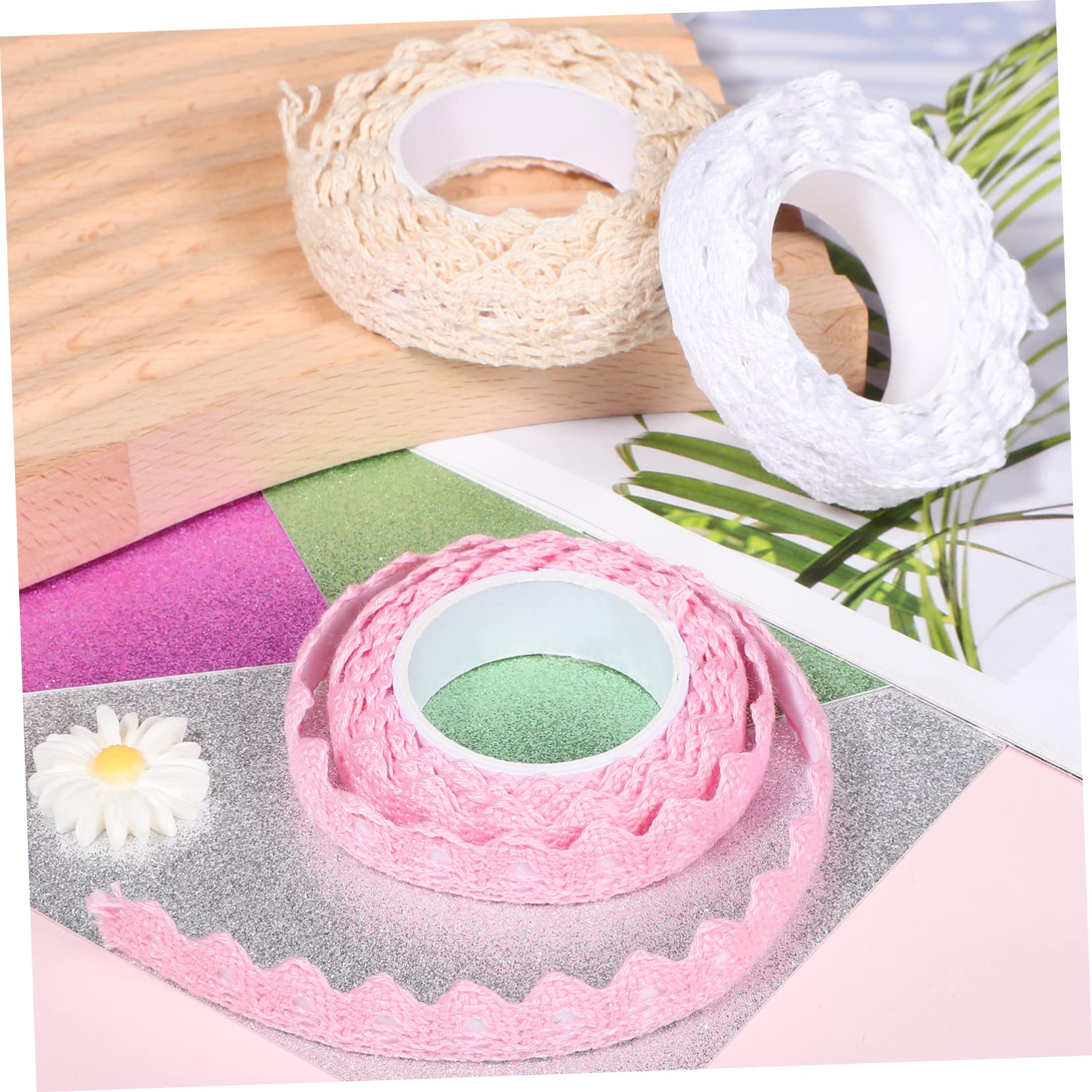 Anneome 3 Rolls Self Adhesive Wedding Decor Sticker Lace Ribbon Scrapbooking Clothing Decor Ribbon for Adhesive Lace Tapes Scrapbook Tape Craft Lace Tapes Gifts Decoration Tapes