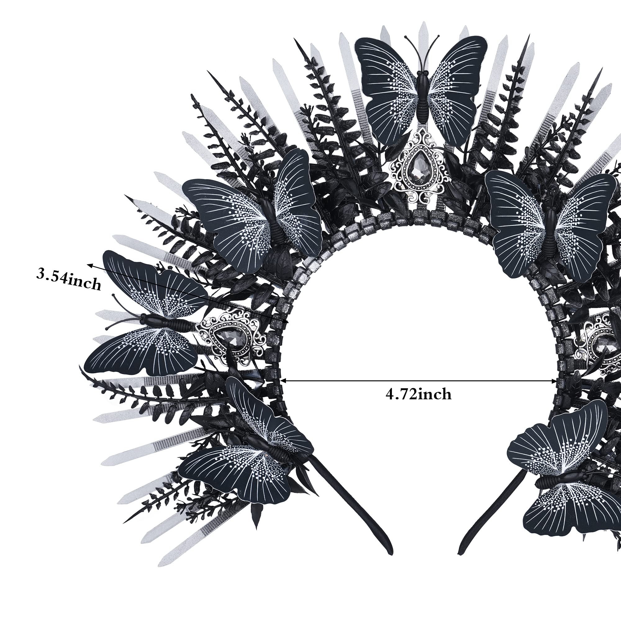 COSUCOS Halo Crown Headpiece Goddess - Black Spiked Zip Tie Headwear Gothic Crowns Queen Festival Headband for Women Wedding Photoshoot Cosplay Butterfly Accessories Pageant Costume