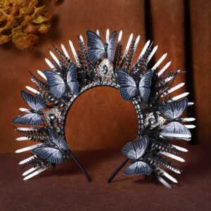 COSUCOS Halo Crown Headpiece Goddess - Black Spiked Zip Tie Headwear Gothic Crowns Queen Festival Headband for Women Wedding Photoshoot Cosplay Butterfly Accessories Pageant Costume