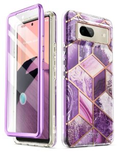 i-blason cosmo for google pixel 7 case with built-in screen protector [support wireless charging] slim full-body stylish shockproof anti-scratch protective phone case for pixel 7 (2022), purple