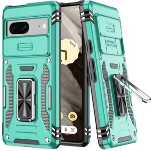 aupai designed for google pixel 7 with camera cover,military grade shockproof heavy duty pixel 7 cover pass 16ft drop test protective phone case with magnetic kickstand for google pixel 7 turquoise