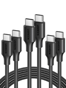 ugreen 60w 3-pack usb c to usb c cable, type c fast charging cable compatible with iphone 15/15 plus/15 pro, macbook pro 2022, samsung galaxy s24/s23/z fold/z flip, google pixel 7, switch, 6.6ft