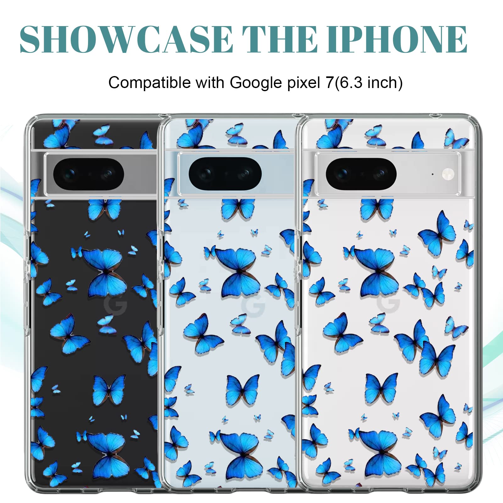 HONNKY for Pixel 7 Case, Clear with Cute Pattern Shockproof Heavy Duty Protection Cover Slim Anti-Slip Phone Case for Google Pixel 7 6.3 inch(Butterfly)