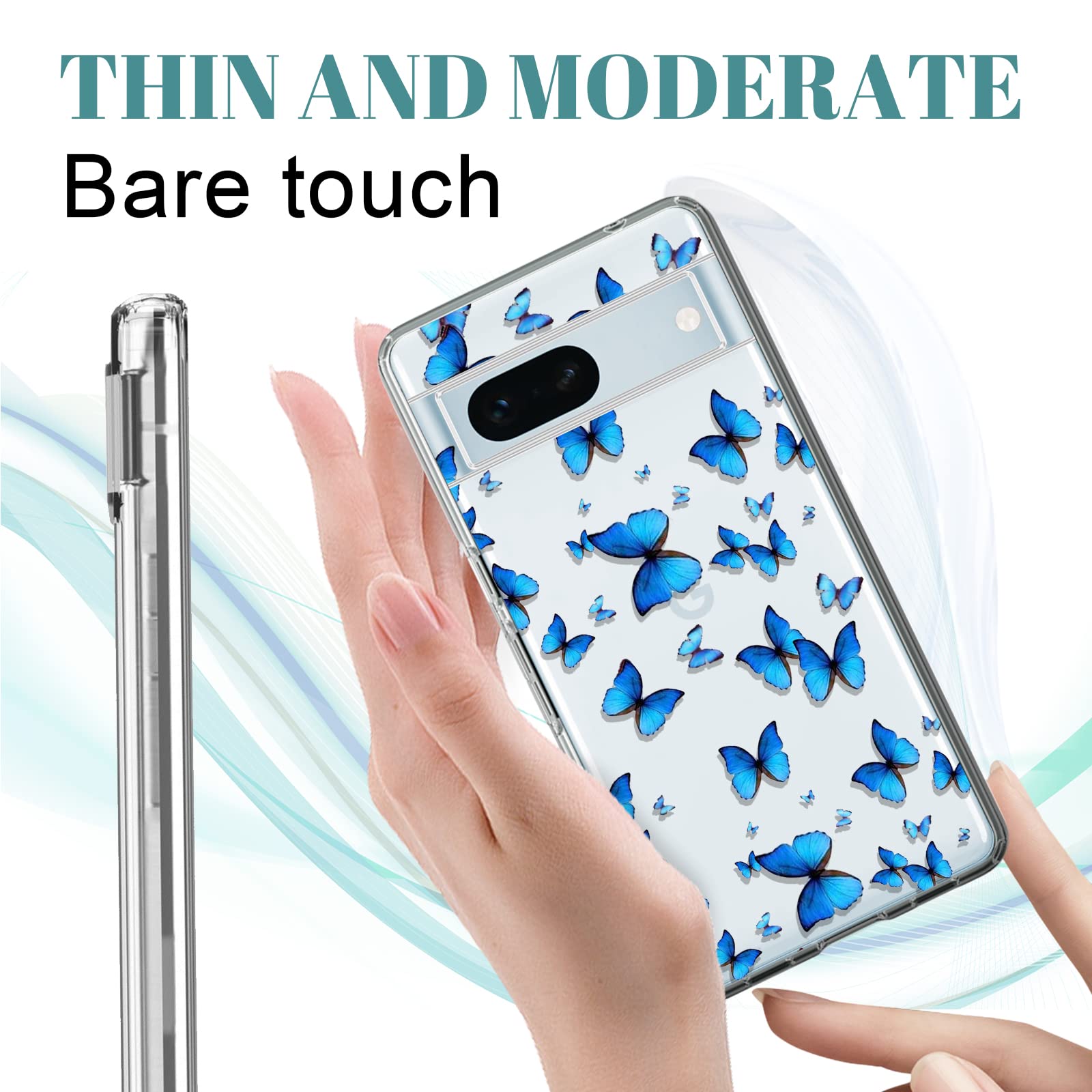 HONNKY for Pixel 7 Case, Clear with Cute Pattern Shockproof Heavy Duty Protection Cover Slim Anti-Slip Phone Case for Google Pixel 7 6.3 inch(Butterfly)