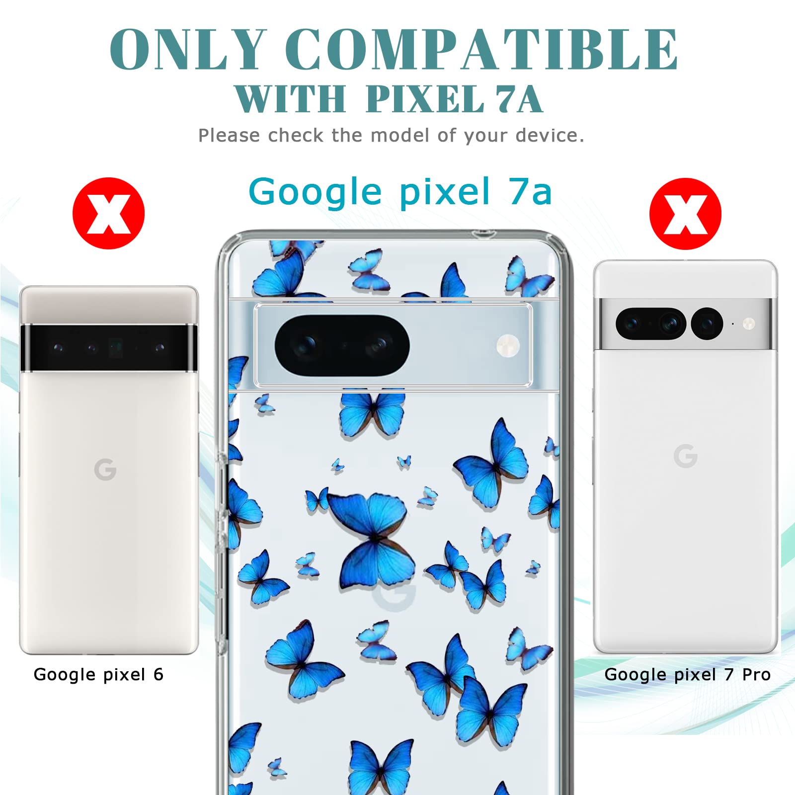 HONNKY for Pixel 7 Case, Clear with Cute Pattern Shockproof Heavy Duty Protection Cover Slim Anti-Slip Phone Case for Google Pixel 7 6.3 inch(Butterfly)