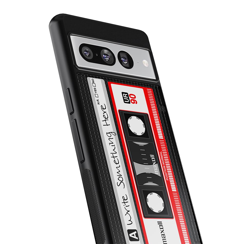 Cassette Tape Black Red Personalized Black Rubber Phone Case Compatible With Google Pixel 8 Pro, 8a, Pixel 8, 7a, 7, 7 Pro, 6a, 6 Pro, 6, Pixel 5, 4a 5G, 4a 4G, Pixel 4, Pixel 4 XL, 3a, 3a XL, 3