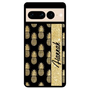 gold pineapple personalized black rubber phone case compatible with google pixel 8 pro, 8a, 8, 7a, 7, pixel 7 pro, 6a, pixel 6 pro, 6, pixel 5, 4a 5g, 4a 4g, 4, 4 xl, 3a, 3a xl, 3, 3 xl, 2 xl, 2