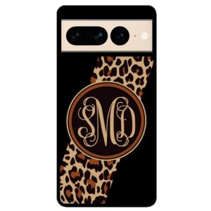 leopard animal skin script monogram black rubber phone case compatible with google pixel 8 pro, 8a, 8, 7a, 7, pixel 7 pro, 6a, pixel 6 pro, 6, 5, 4a 5g, 4a 4g, 4, 4 xl, 3a, 3a xl, 3, 3 xl, 2 xl