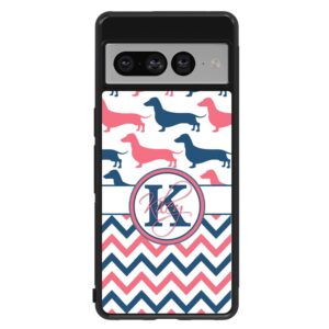 dachshund dog chevron personalized black rubber phone case compatible with google pixel 8 pro, 8a, 8, 7, pixel 7 pro, pixel 6a, pixel 6 pro, 6, 5, 4a 5g, 4a 4g, 4, 4 xl, 3a, 3a xl, 3, 3 xl, 2 xl, 2