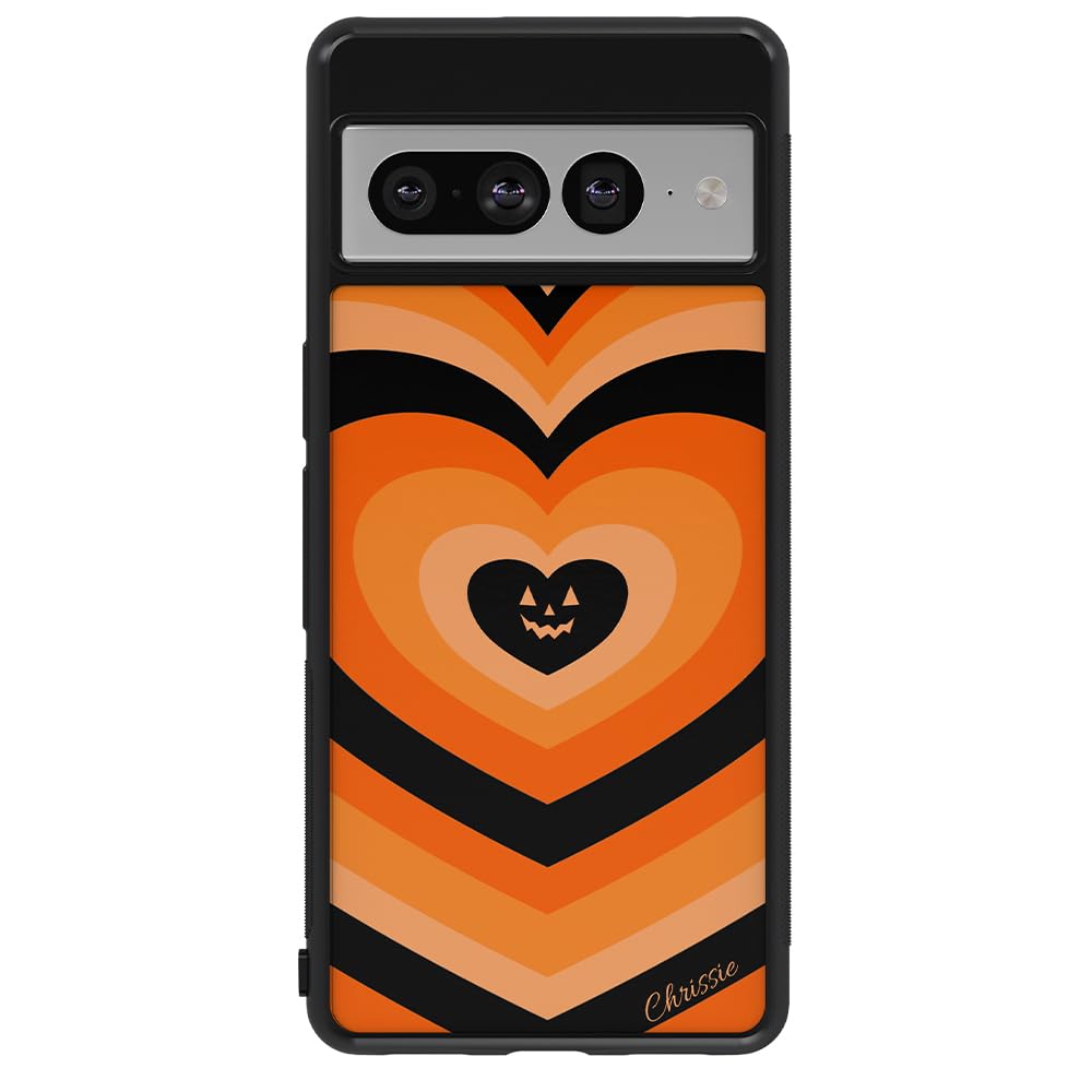 Halloween Hearts Personalized Black Rubber Phone Case Compatible With Google Pixel 8 Pro, 8a, 8, 7a, 7, 7 Pro, 6a, 6 Pro, 6, Pixel 5, 4a 5G, 4a 4G, Pixel 4, Pixel 4 XL, Pixel 3a, 3a XL, Pixel 3