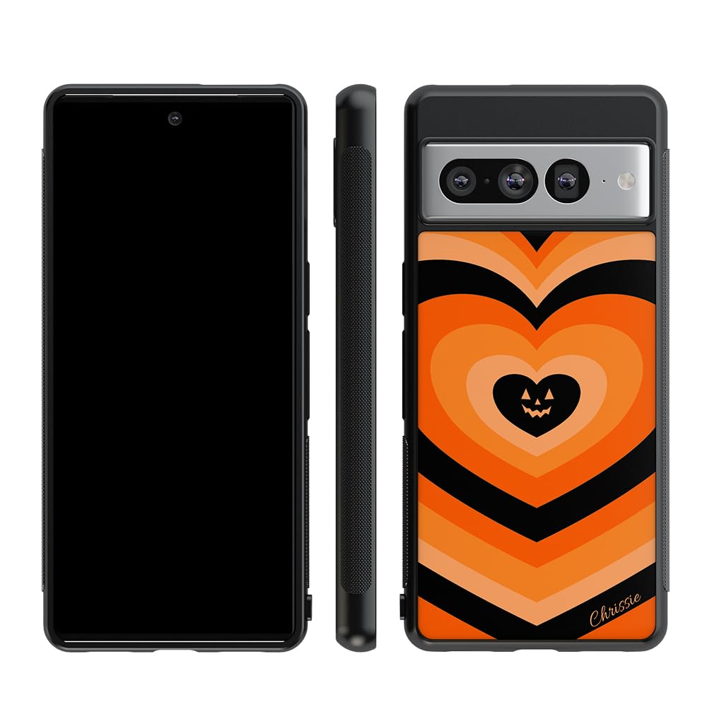 Halloween Hearts Personalized Black Rubber Phone Case Compatible With Google Pixel 8 Pro, 8a, 8, 7a, 7, 7 Pro, 6a, 6 Pro, 6, Pixel 5, 4a 5G, 4a 4G, Pixel 4, Pixel 4 XL, Pixel 3a, 3a XL, Pixel 3