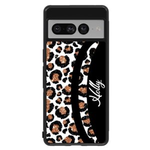 leopard skin curvy moon white and gold personalized black rubber phone case compatible with google pixel 8 pro, 8a, 8, 7a, 7, pixel 7 pro, 6a, pixel 6 pro, 6, 5, 4a 5g, 4a 4g, 4, 4 xl, 3a, 3a xl, 3