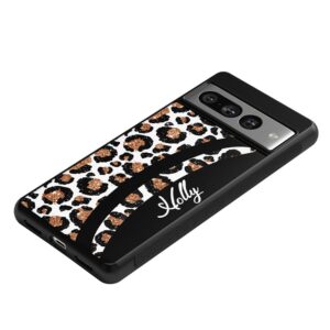 Leopard Skin Curvy Moon White and Gold Personalized Black Rubber Phone Case Compatible With Google Pixel 8 Pro, 8a, 8, 7a, 7, Pixel 7 Pro, 6a, Pixel 6 Pro, 6, 5, 4a 5G, 4a 4G, 4, 4 XL, 3a, 3a XL, 3