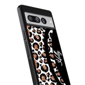 Leopard Skin Curvy Moon White and Gold Personalized Black Rubber Phone Case Compatible With Google Pixel 8 Pro, 8a, 8, 7a, 7, Pixel 7 Pro, 6a, Pixel 6 Pro, 6, 5, 4a 5G, 4a 4G, 4, 4 XL, 3a, 3a XL, 3