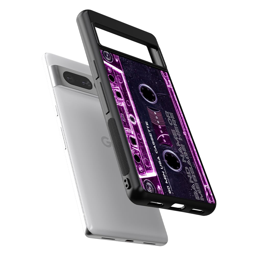 Cassette Tape Clear Pink Personalized Black Rubber Phone Case Compatible With Google Pixel 8 Pro, 8a, 8, 7a, 7, 7 Pro, 6a, 6 Pro, 6, Pixel 5, 4a 5G, 4a 4G, Pixel 4, Pixel 4 XL, Pixel 3a, 3a XL, 3