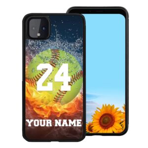 personalized name number custom baseball softball water fire phone case for google pixel 4/4a/4xl/5/5xl/6/6 pro/7/7 pro