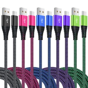 costyle usb c cable, 5 pack 10ft type c to a male charger cable braided fast charging phone charger cord for samsung galaxy s20 s10e s9 s8 note 10 a13 a54, pixel, switch- black rose green blue purple