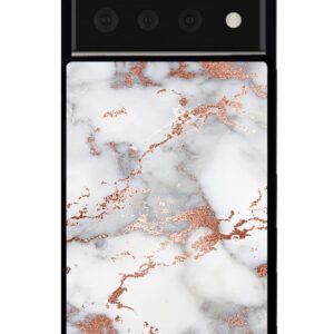 Rose Gold Marble Black Rubber Phone Case Compatible With Google Pixel 8 Pro, 8a, 8, 7, Pixel 7 Pro, 6a, Pixel 6 Pro, 6, Pixel 5, 4a 5G, 4a 4G, 4, 4 XL, 3a, 3a XL, 3, 3 XL, 2 XL, 2