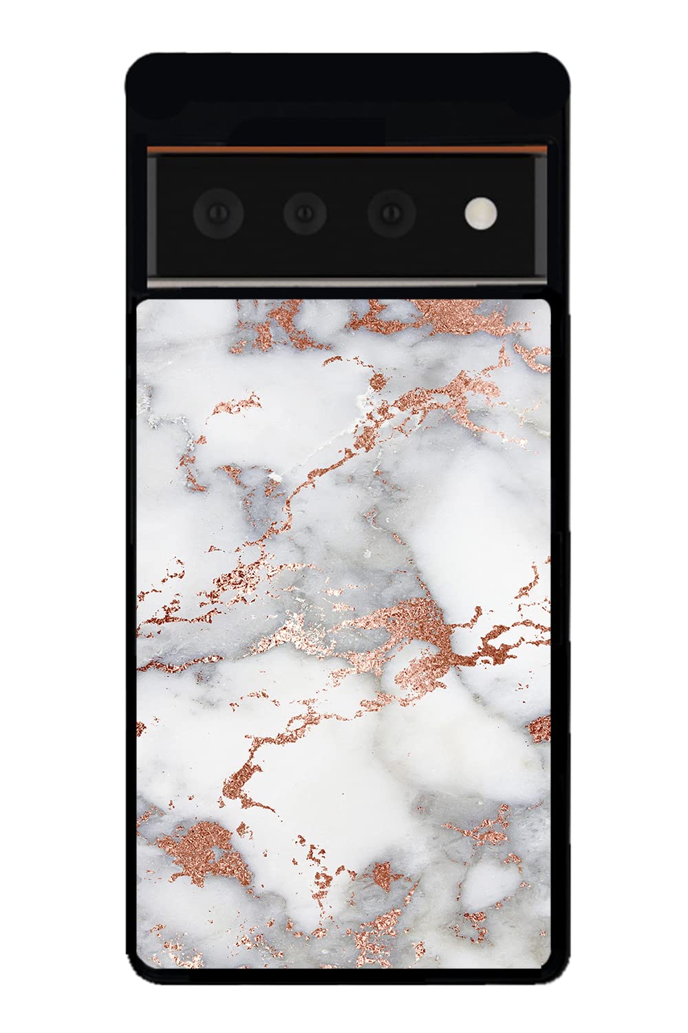 Rose Gold Marble Black Rubber Phone Case Compatible With Google Pixel 8 Pro, 8a, 8, 7, Pixel 7 Pro, 6a, Pixel 6 Pro, 6, Pixel 5, 4a 5G, 4a 4G, 4, 4 XL, 3a, 3a XL, 3, 3 XL, 2 XL, 2