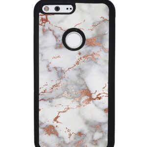 Rose Gold Marble Black Rubber Phone Case Compatible With Google Pixel 8 Pro, 8a, 8, 7, Pixel 7 Pro, 6a, Pixel 6 Pro, 6, Pixel 5, 4a 5G, 4a 4G, 4, 4 XL, 3a, 3a XL, 3, 3 XL, 2 XL, 2