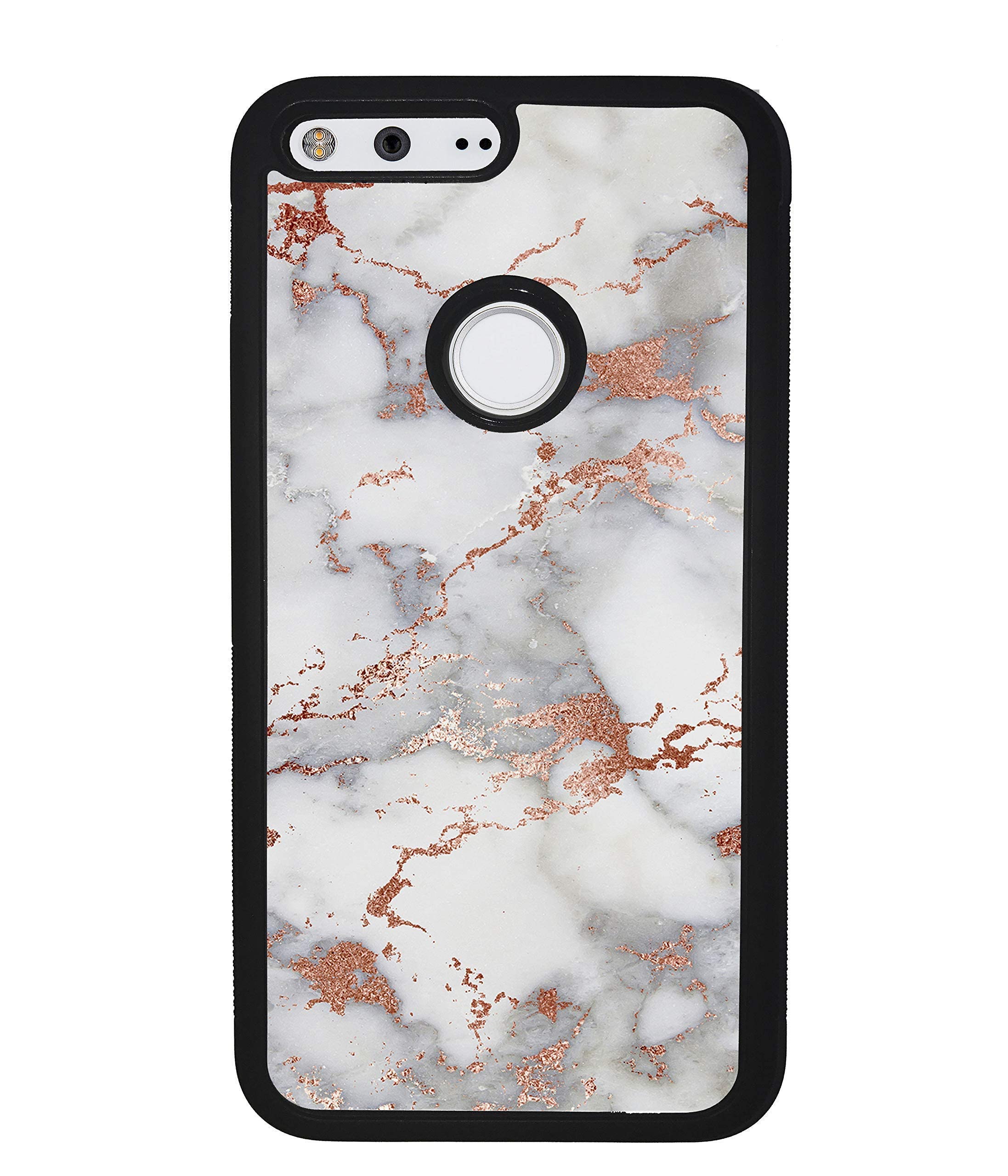 Rose Gold Marble Black Rubber Phone Case Compatible With Google Pixel 8 Pro, 8a, 8, 7, Pixel 7 Pro, 6a, Pixel 6 Pro, 6, Pixel 5, 4a 5G, 4a 4G, 4, 4 XL, 3a, 3a XL, 3, 3 XL, 2 XL, 2