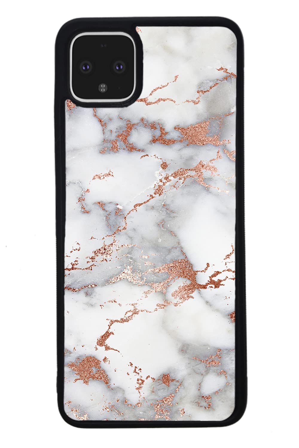 Rose Gold Marble Black Rubber Phone Case Compatible With Google Pixel 8 Pro, 8a, 8, 7, Pixel 7 Pro, 6a, Pixel 6 Pro, 6, Pixel 5, 4a 5G, 4a 4G, 4, 4 XL, 3a, 3a XL, 3, 3 XL, 2 XL, 2