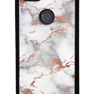 Rose Gold Marble Black Rubber Phone Case Compatible With Google Pixel 8 Pro, 8a, 8, 7, Pixel 7 Pro, 6a, Pixel 6 Pro, 6, Pixel 5, 4a 5G, 4a 4G, 4, 4 XL, 3a, 3a XL, 3, 3 XL, 2 XL, 2