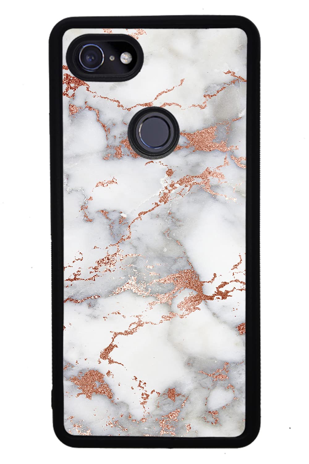 Rose Gold Marble Black Rubber Phone Case Compatible With Google Pixel 8 Pro, 8a, 8, 7, Pixel 7 Pro, 6a, Pixel 6 Pro, 6, Pixel 5, 4a 5G, 4a 4G, 4, 4 XL, 3a, 3a XL, 3, 3 XL, 2 XL, 2