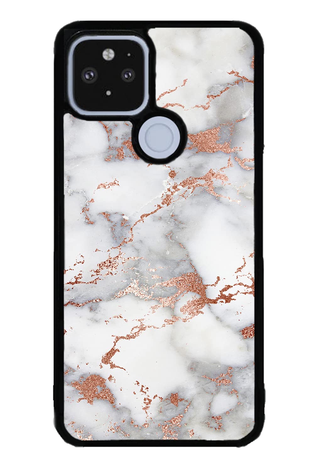 Rose Gold Marble Black Rubber Phone Case Compatible With Google Pixel 8 Pro, 8a, 8, 7, Pixel 7 Pro, 6a, Pixel 6 Pro, 6, Pixel 5, 4a 5G, 4a 4G, 4, 4 XL, 3a, 3a XL, 3, 3 XL, 2 XL, 2