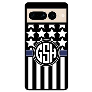 american flag usa thin blue line police monogram black rubber phone case compatible with google pixel 8 pro, 8a, 8, 7a, 7, pixel 7 pro, 6a, 6 pro, 6, 5, 4a 5g, 4a 4g, 4, 4 xl, 3a, 3a xl, 3, 3 xl