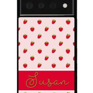 Strawberry Fruit Pattern Personalized Black Rubber Phone Case Compatible With Google Pixel 8 Pro, 8a, 8, 7a, 7, Pixel 7 Pro, 6a, Pixel 6 Pro, 6, 5, 4a 5G, 4a 4G, 4, 4 XL, 3a, 3a XL, 3, 3 XL